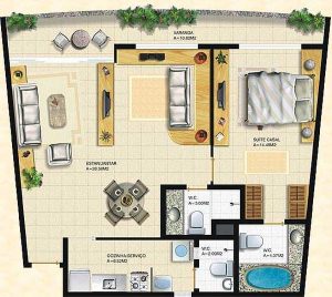 Planta de suíte com closet e banheira